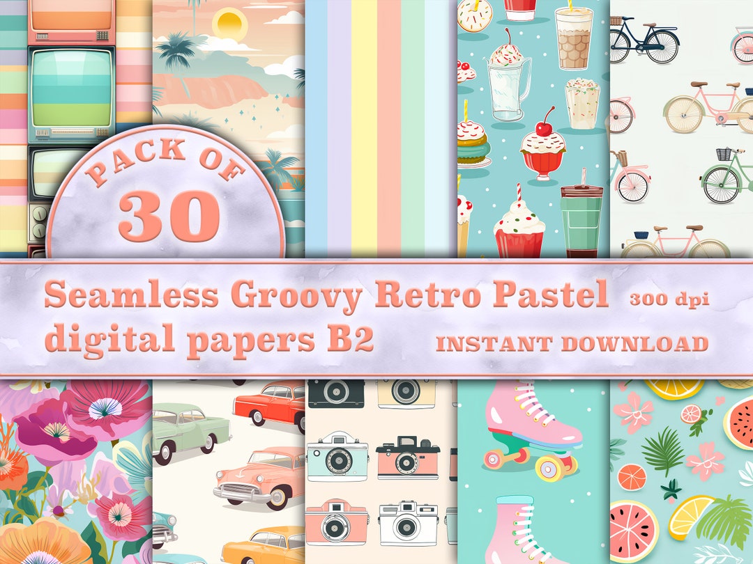 30 Groovy Retro Pastel Digital Papers: Seamless Patterns (commercial ...