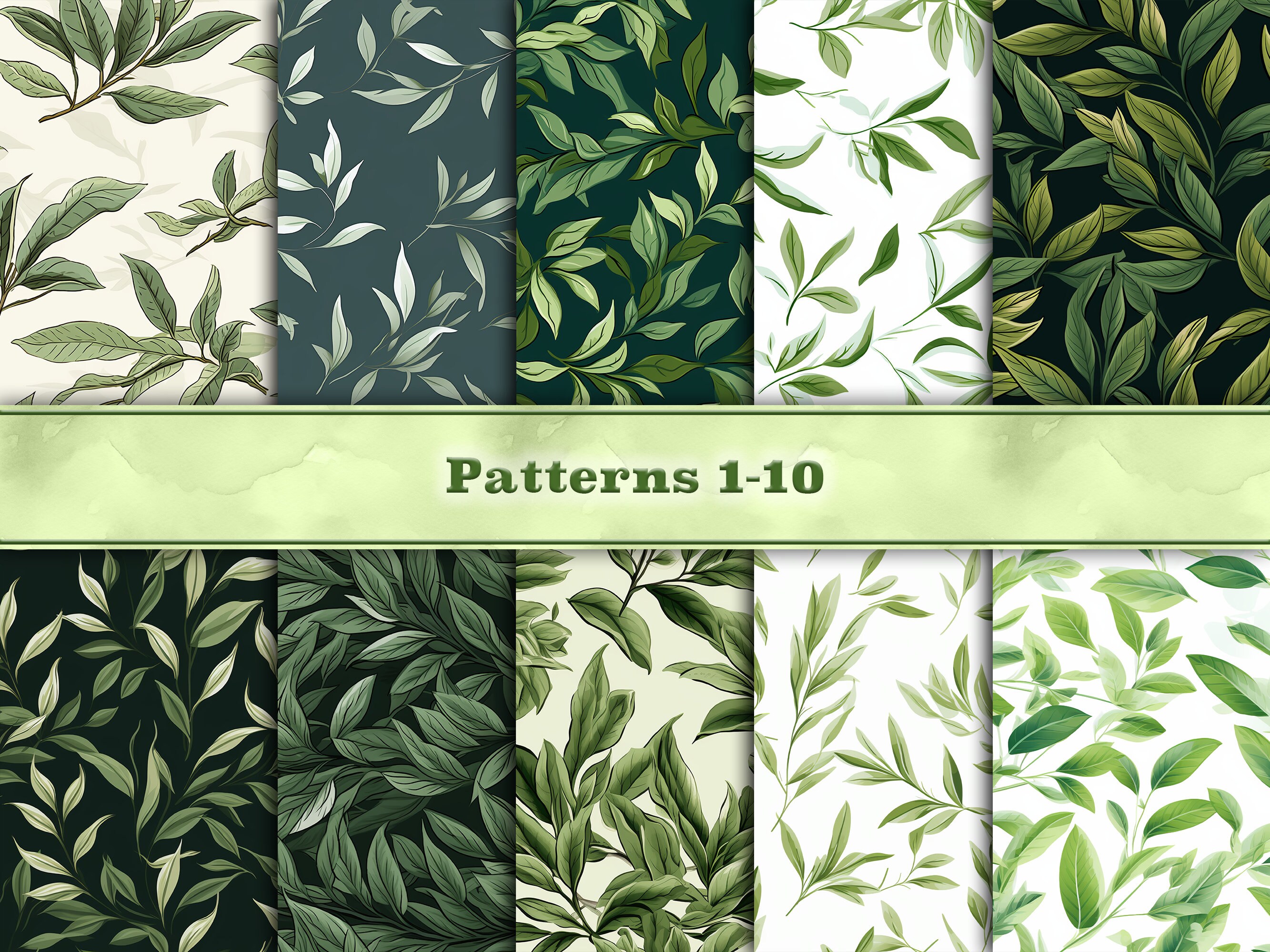 50 Tea Leaves Digital Paper, Tea Leaves Seamless Pattern, Tea Leaves ...