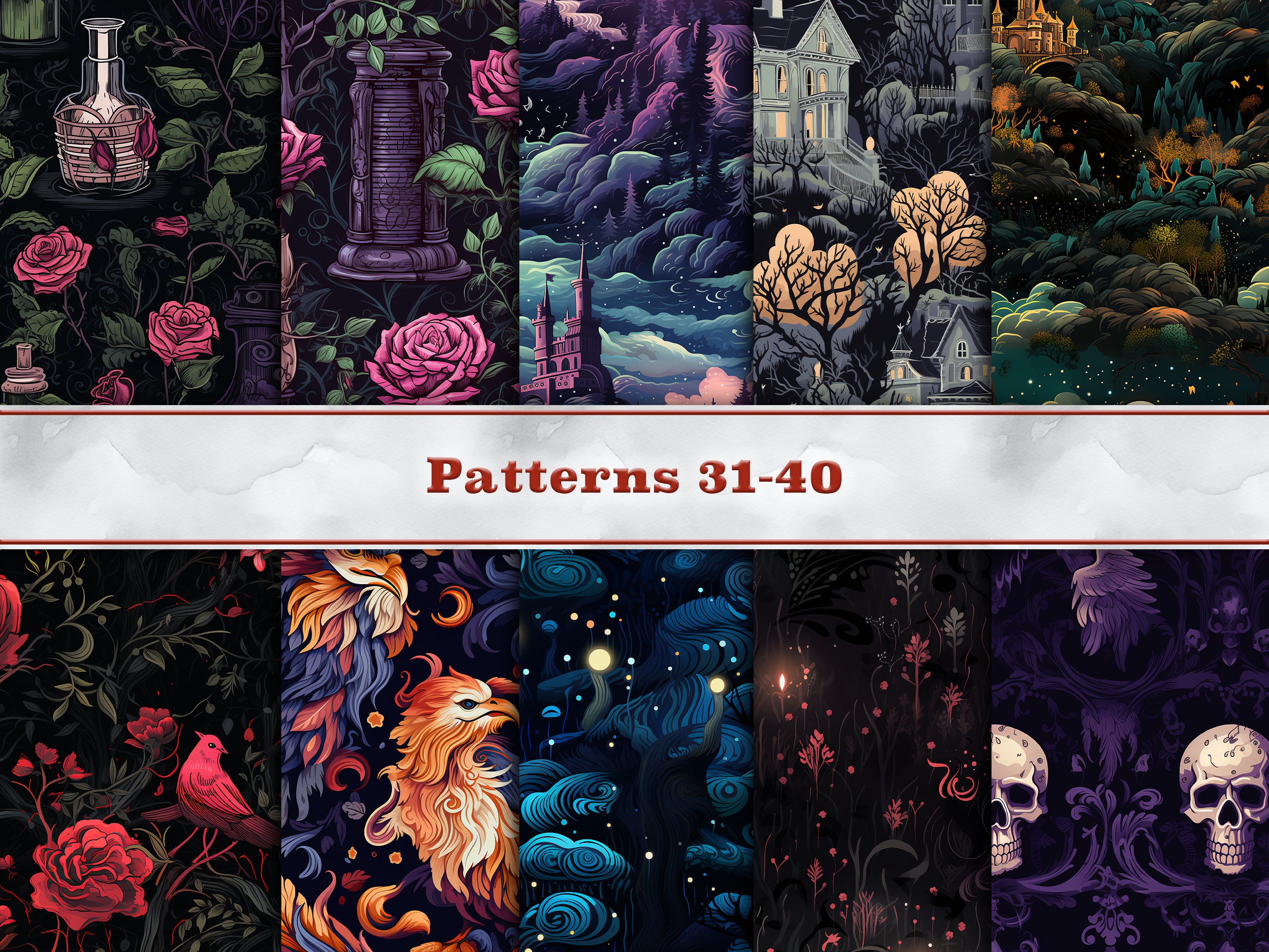 50 Whimsigoth Digital Paper, Whimsical Goth Seamless Pattern, Goth ...