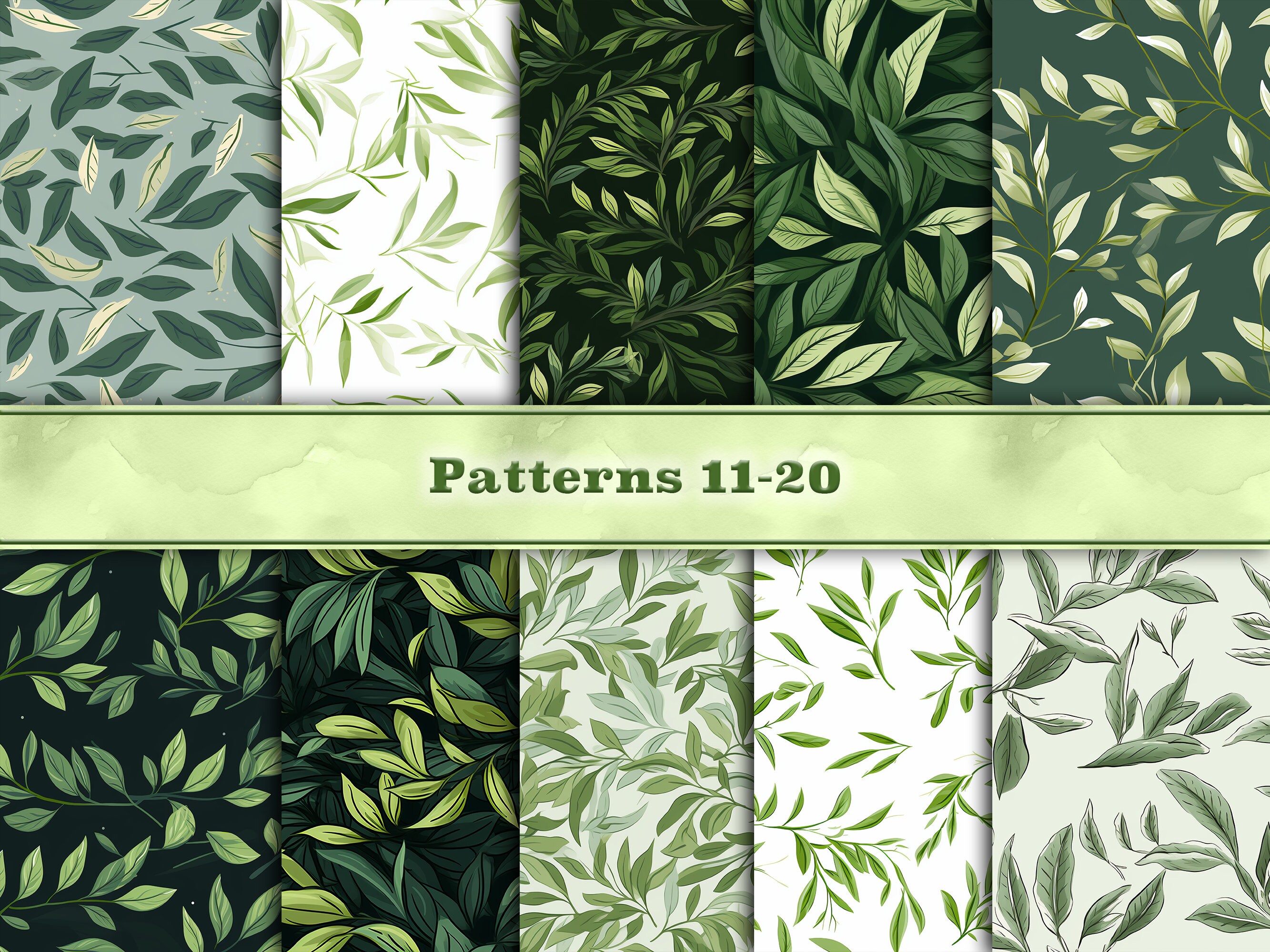 50 Tea Leaves Digital Paper, Tea Leaves Seamless Pattern, Tea Leaves ...