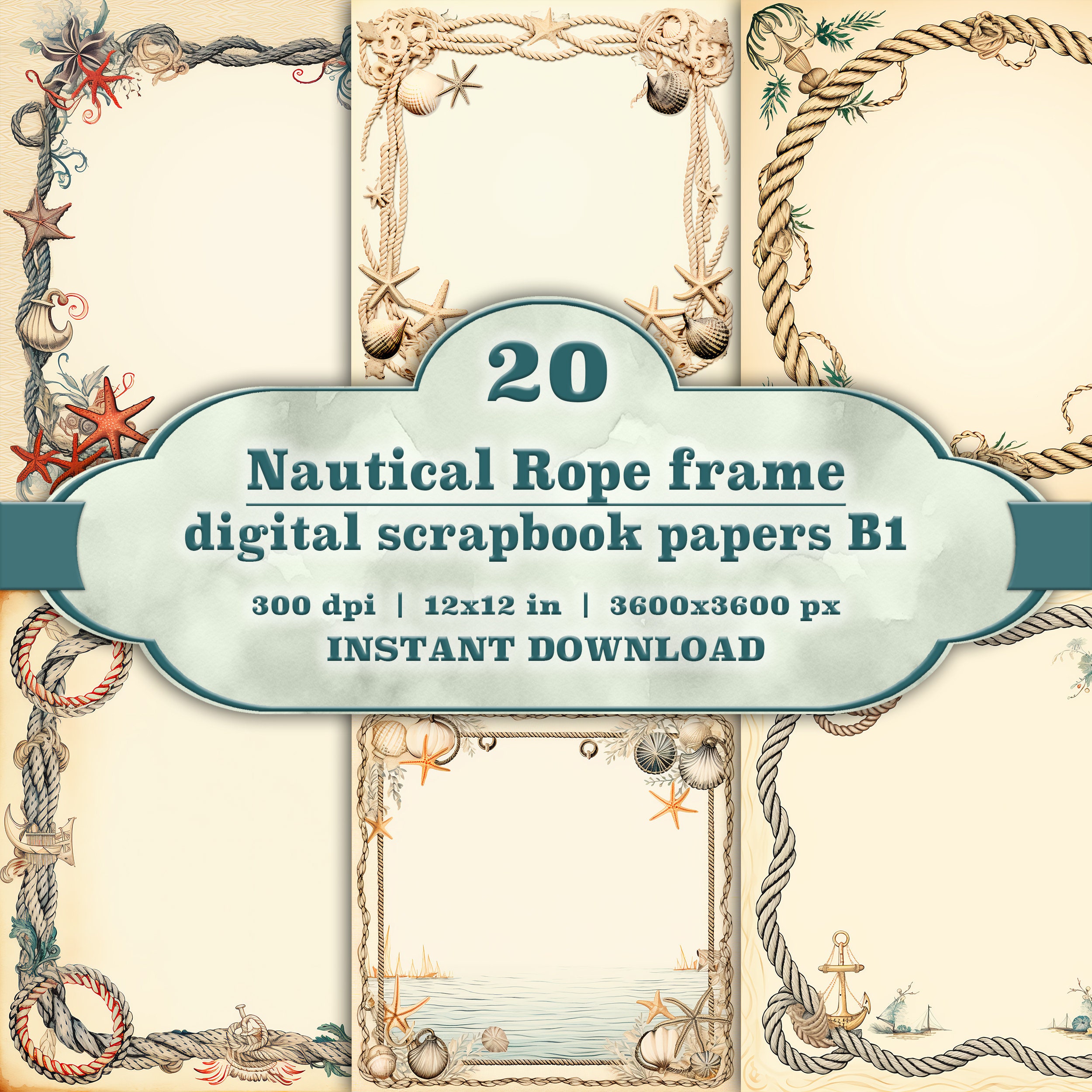 20 Nautical Rope Frame Digital Papers, Nautical Frame Scrapbooking ...