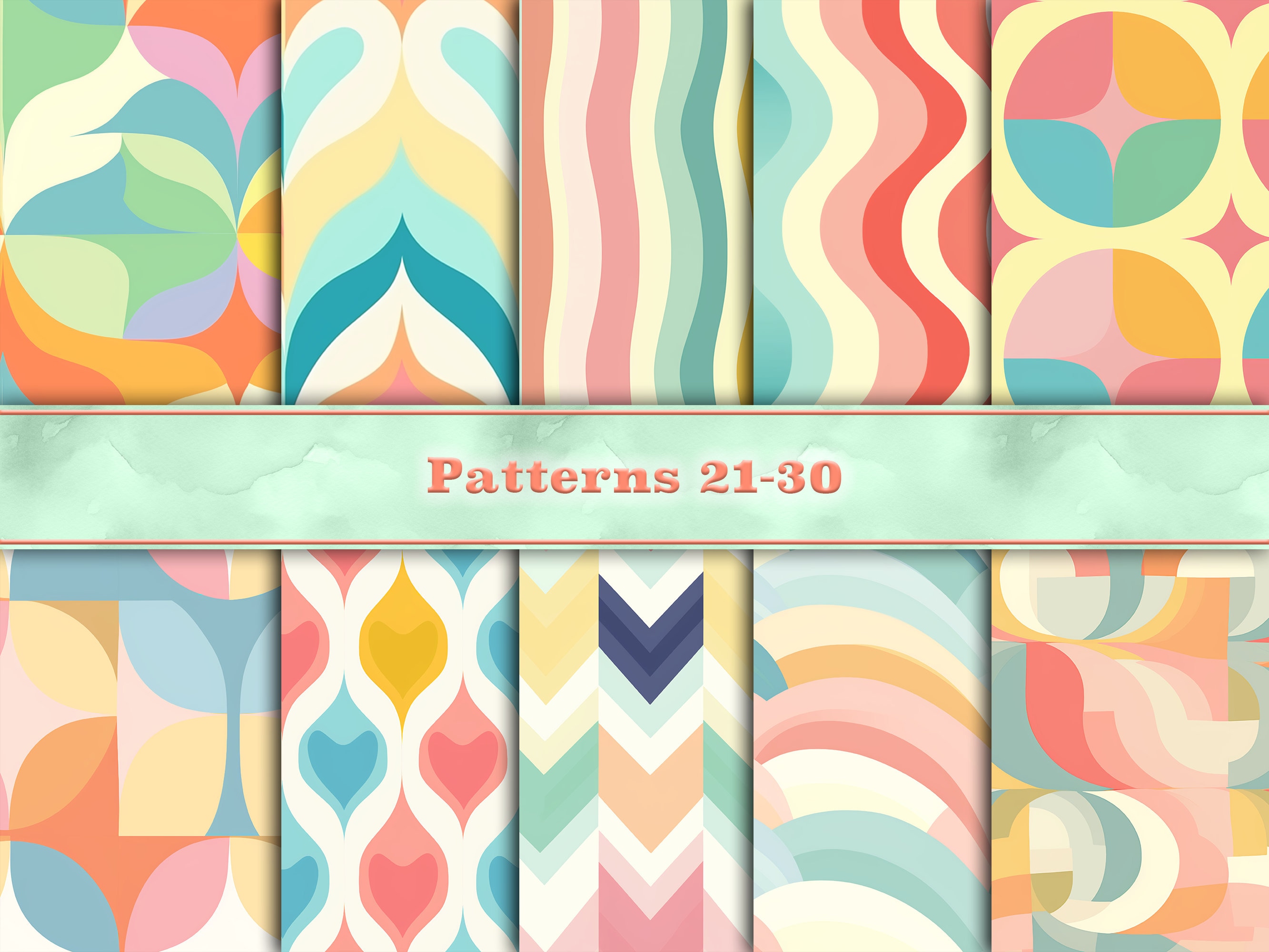 50 Groovy Retro Pastel Digital Paper, Retro Seamless Pattern, Pastel ...