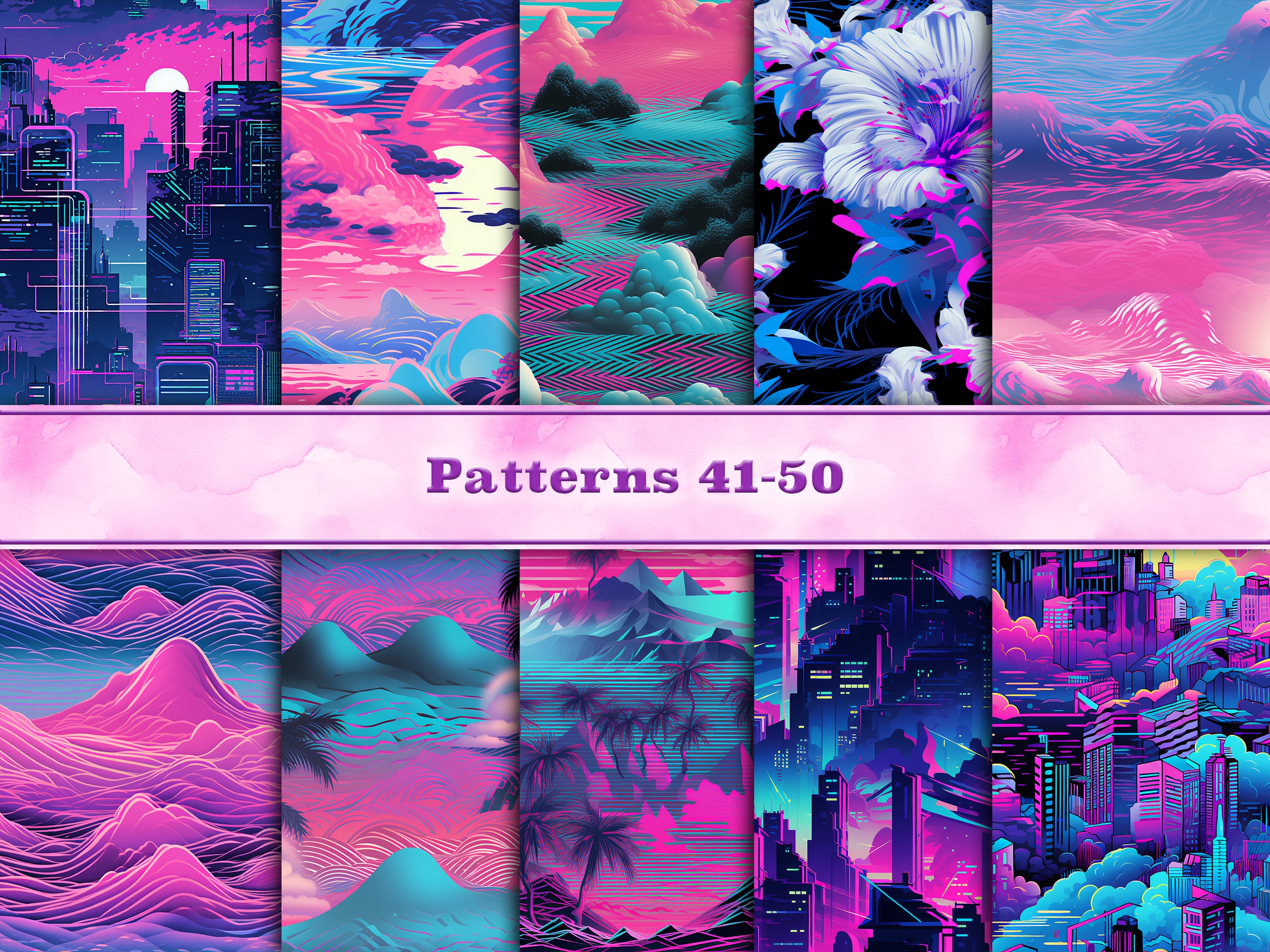 50 Vaporwave Seamless Patterns: Neon Digital Paper (commercial Use) - Etsy