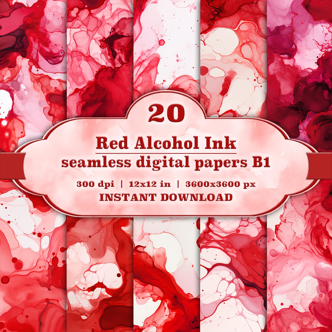 20 Red Alcohol Ink Digital Paper, Red Alcohol Ink Seamless Pattern, Red ...