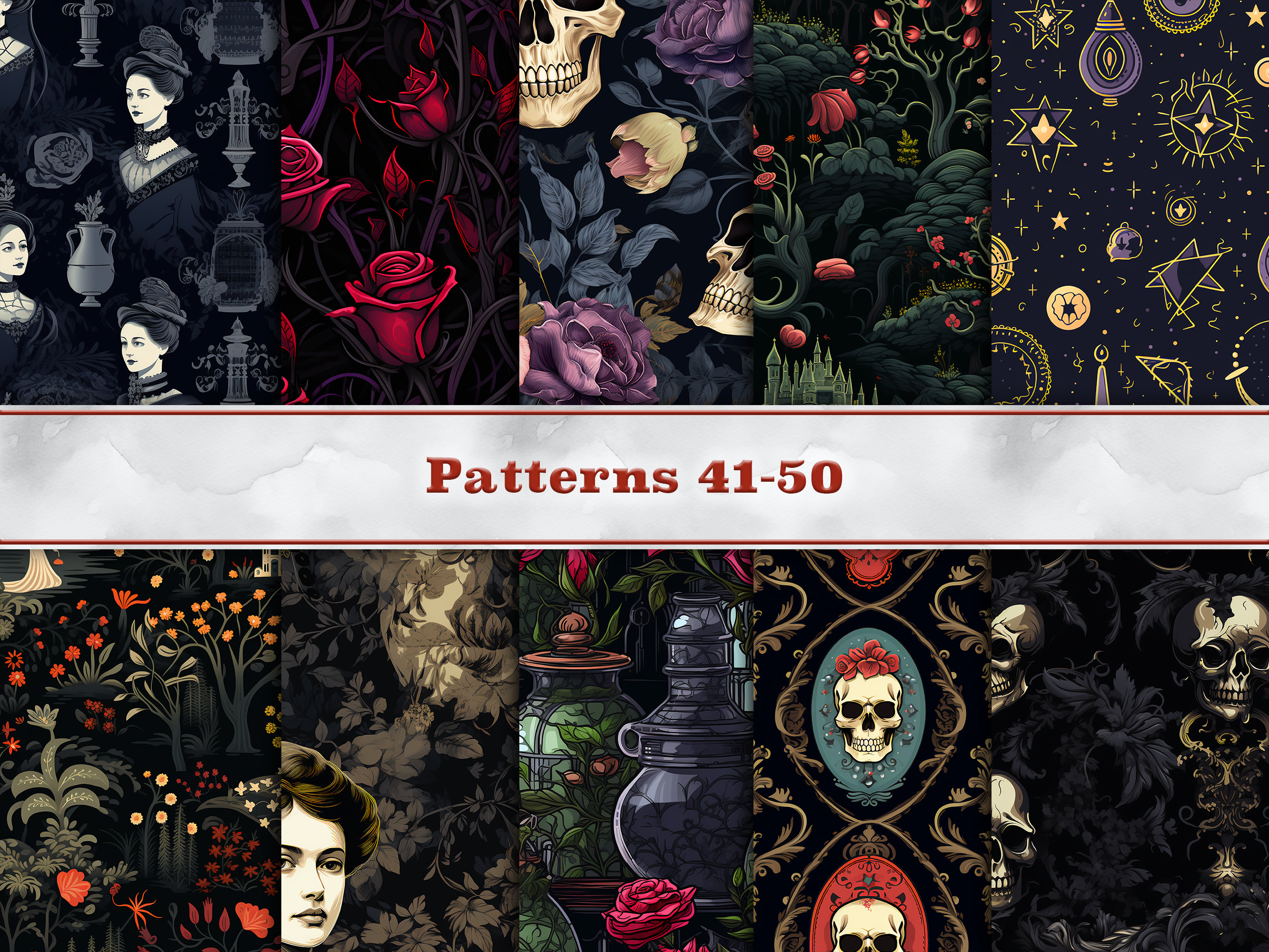 50 Whimsigoth Digital Paper, Whimsical Goth Seamless Pattern, Goth ...