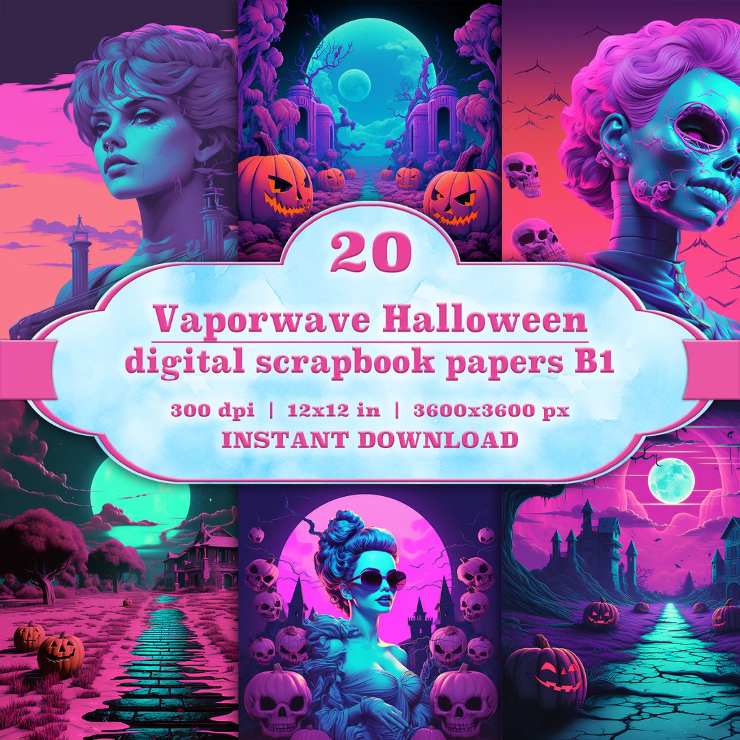 20 Vaporwave Halloween Digital Papers, Vaporwave Scrapbooking Paper ...