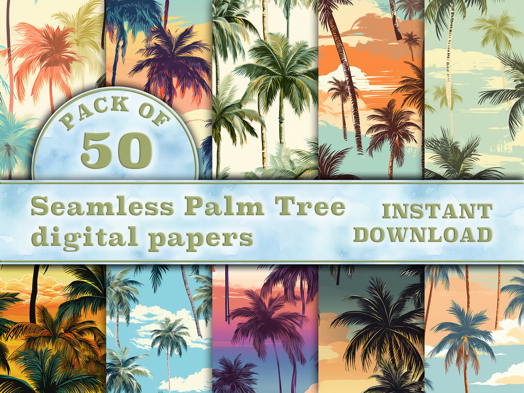 50 Palm Tree Digital Paper, Palm Trees Seamless Pattern, Palm Tree ...