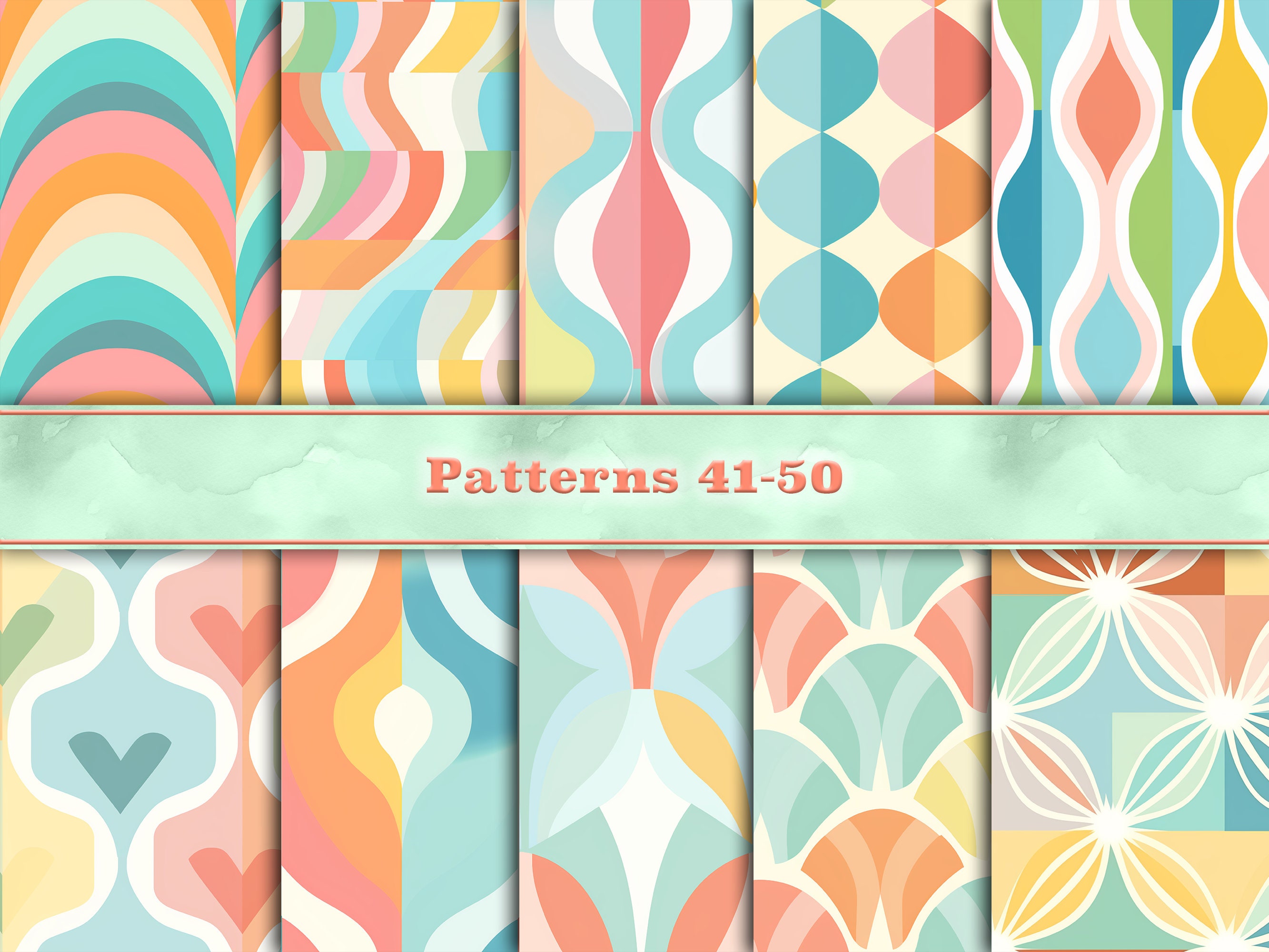 50 Groovy Retro Pastel Digital Paper, Retro Seamless Pattern, Pastel ...