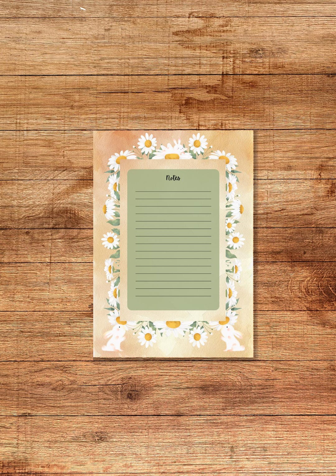 Bunny & Daisy Notes Page: Printable Stationery Template (PDF Download ...
