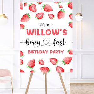 Berry First Birthday Welcome Sign, Strawberry Birthday Party Sign ...