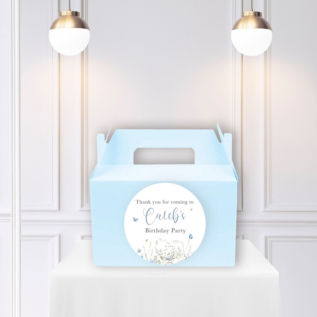 Personalised Blue Wildflower Birthday Party Glossy Thank You Party Box ...