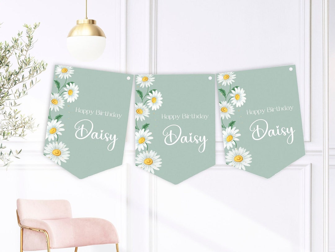 Personalised Daisy Sage Green Birthday Party Buntings - Banner - Etsy UK