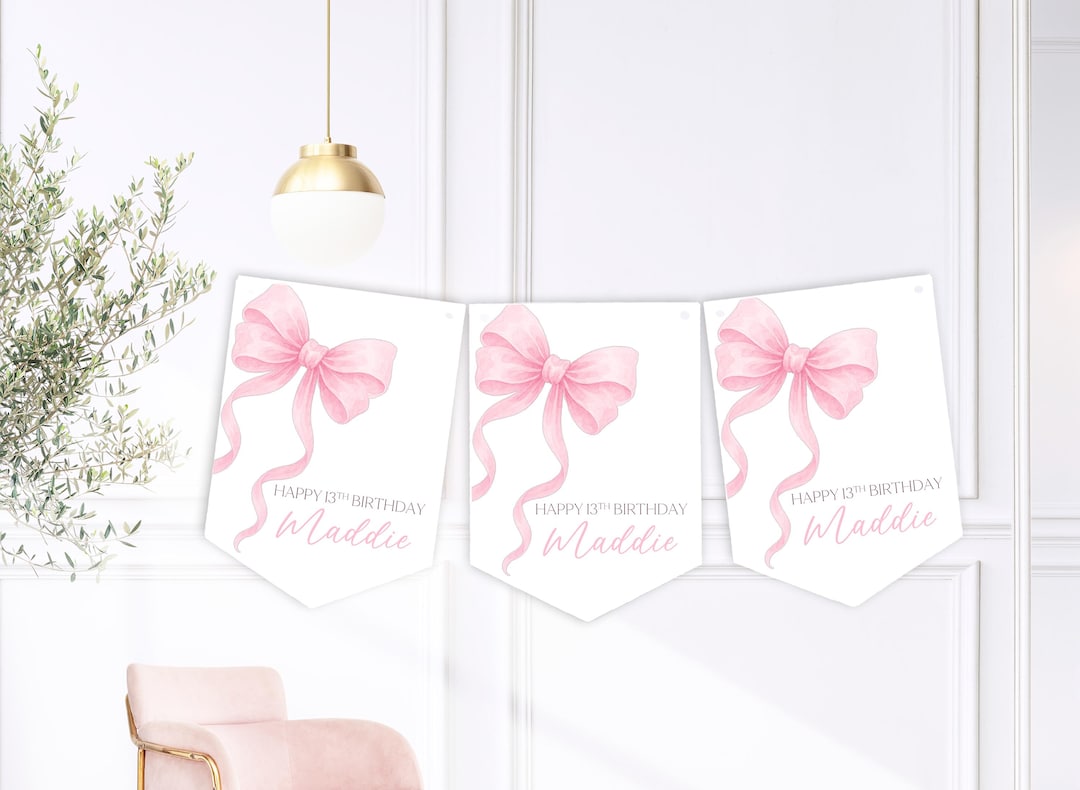 Personalised Pink Bow Birthday Party Buntings - Banner - Etsy UK