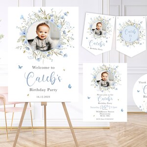 2x Personalised Blue Wildflower Photo Birthday Party Banners - Etsy