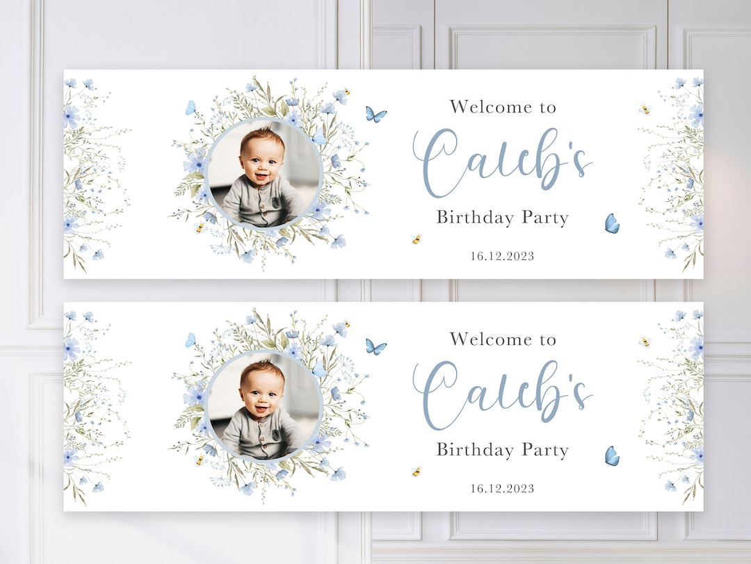 2x Personalised Blue Wildflower Photo Birthday Party Banners - Etsy