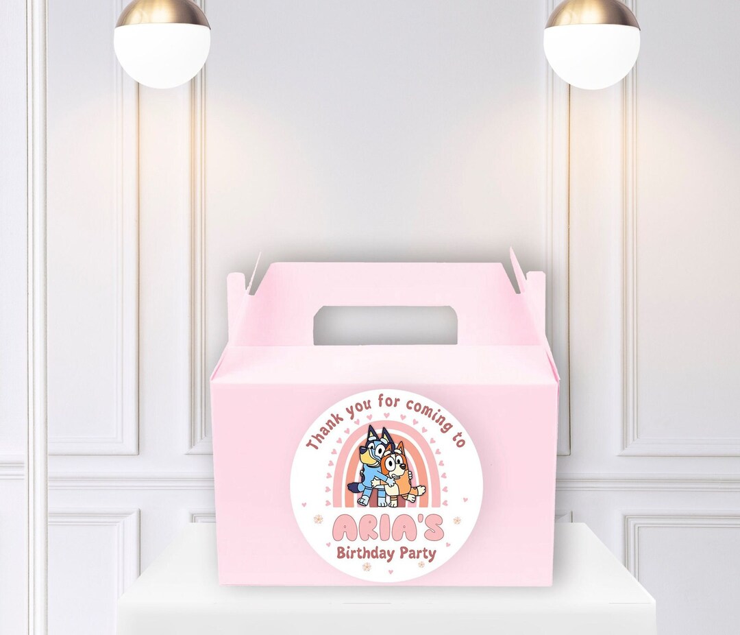 Personalised Pink Rainbow Bluey Birthday Party Glossy Thank You Party ...
