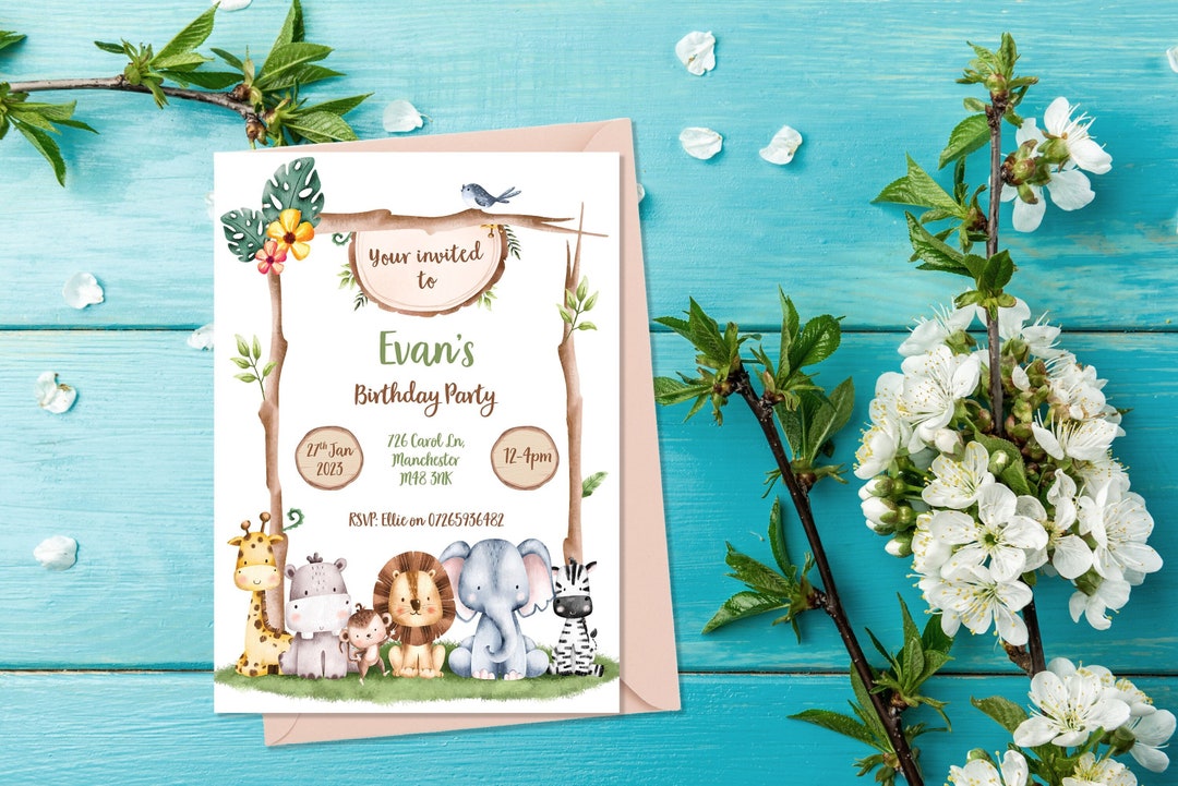 Personalised Jungle Safari Birthday Party Invitations - Etsy