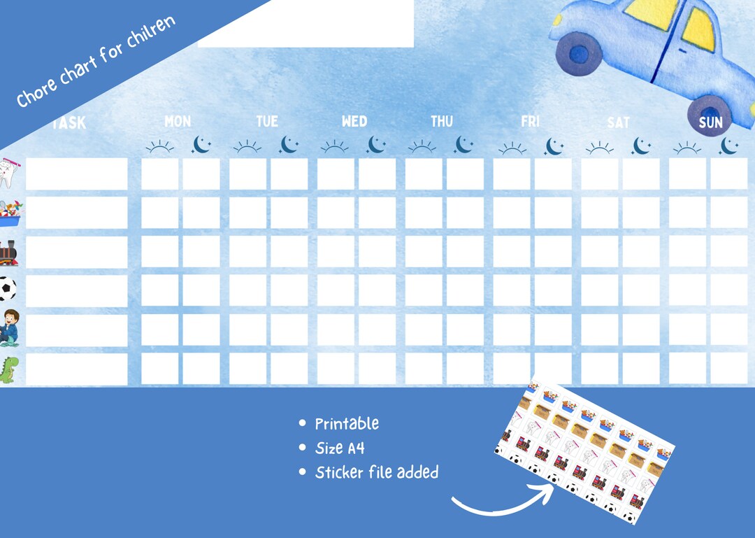 Daily Chore Chart for Boys - Etsy