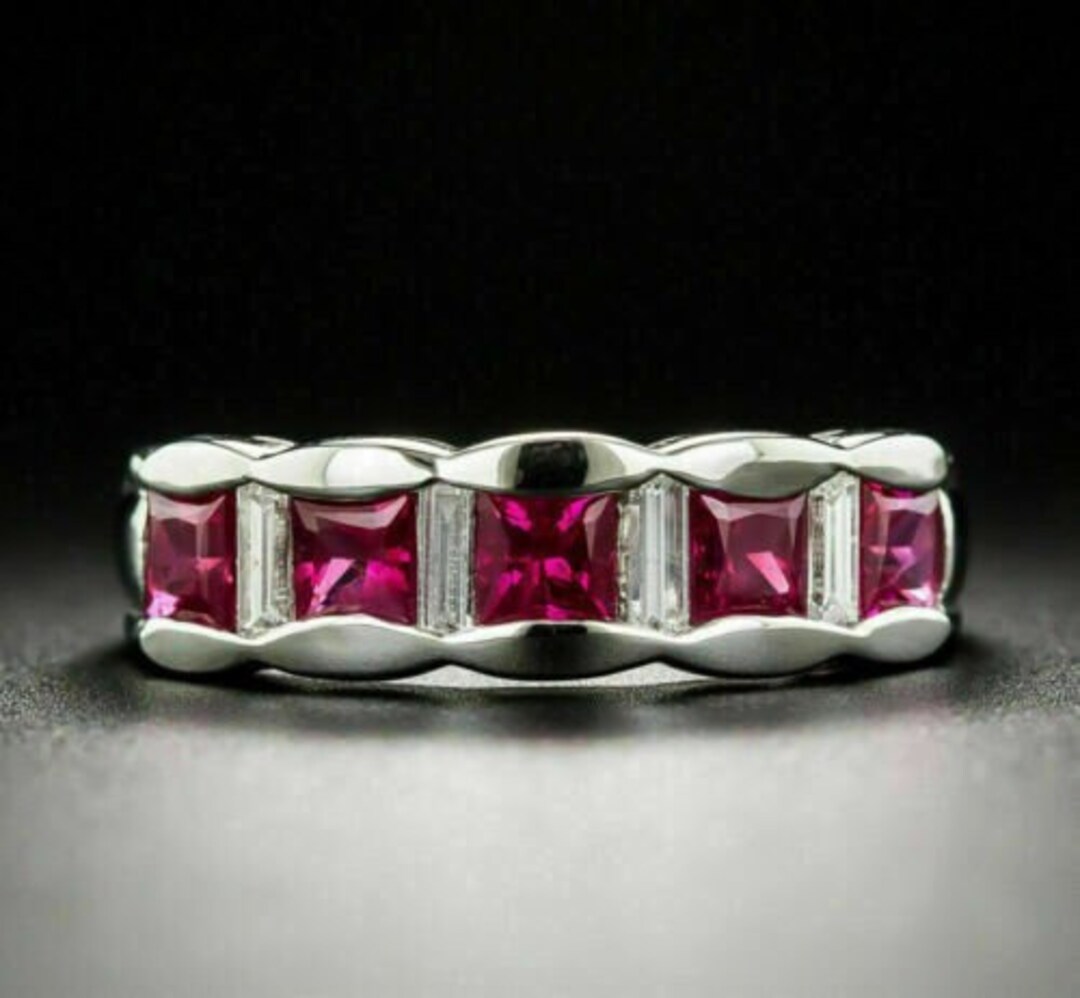 Ruby Princess Cut Ring, 1.09 Ct Ruby Ring, 14K White Gold Ring ...