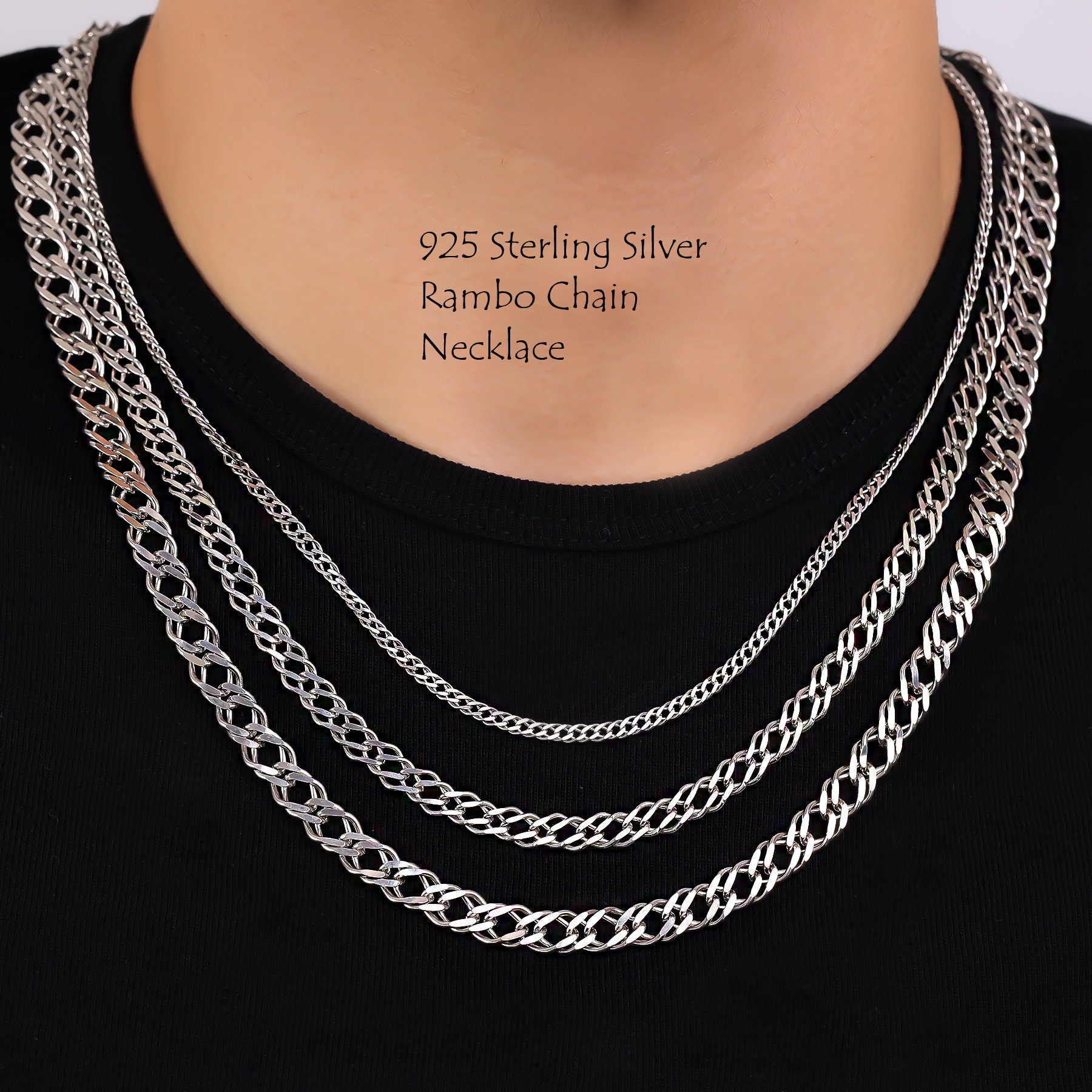 925 Sterling Silver Rambo Chain Men Italian Double Curb Rombo - Etsy