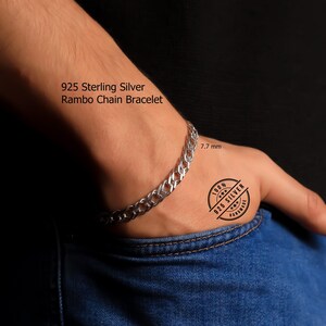 925 Sterling Silver Rambo Chain Bracelet Men, Double Curb Solid Long ...