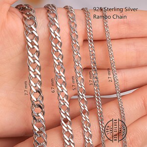 925 Sterling Silver Rambo Chain Bracelet Men, Double Curb Solid Long ...