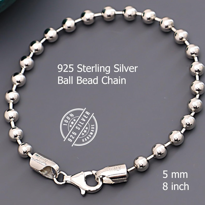 925 Sterling Silver Ball Chain Bracelet Women, Bead Solid Long Charm ...