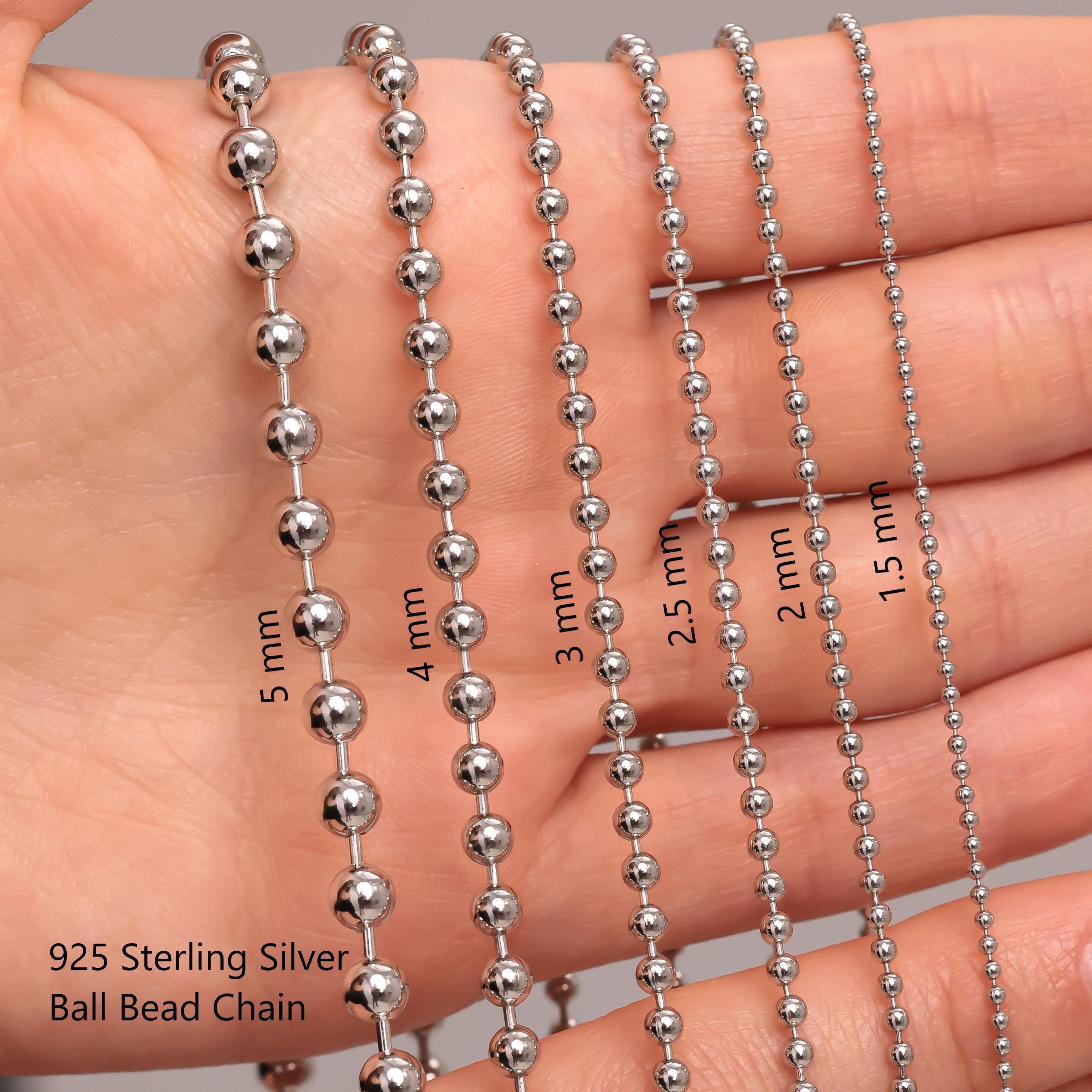 925 Sterling Silver Ball Chain Bracelet Women, Bead Solid Long Charm ...