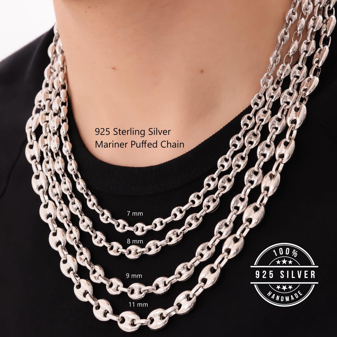 925 Sterling Silver Mariner Puffed Chain Necklace Women, Anchor Hollow ...