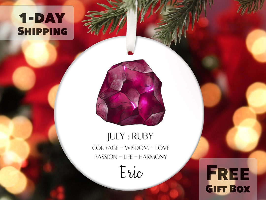Personalized July Birthstone Ornament, Birth Month Ornament ...