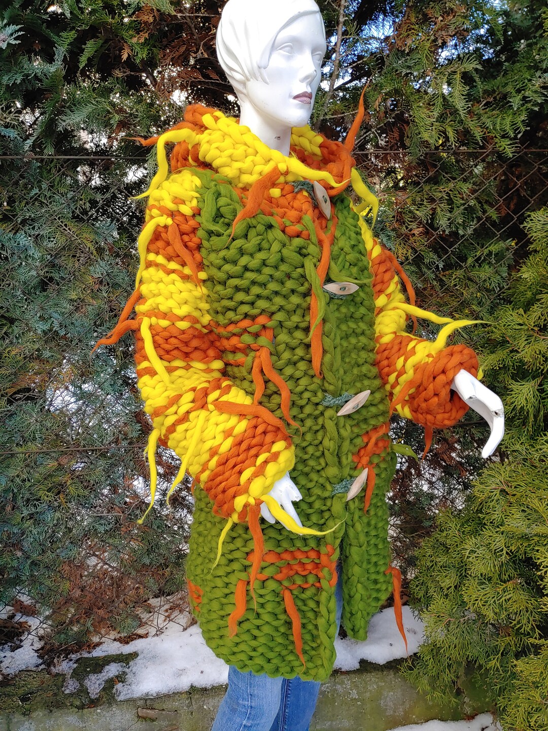 UNIQUE SUPER CHUNKY Fluffy Fringes Hand Knit Coat With a Hood From ...