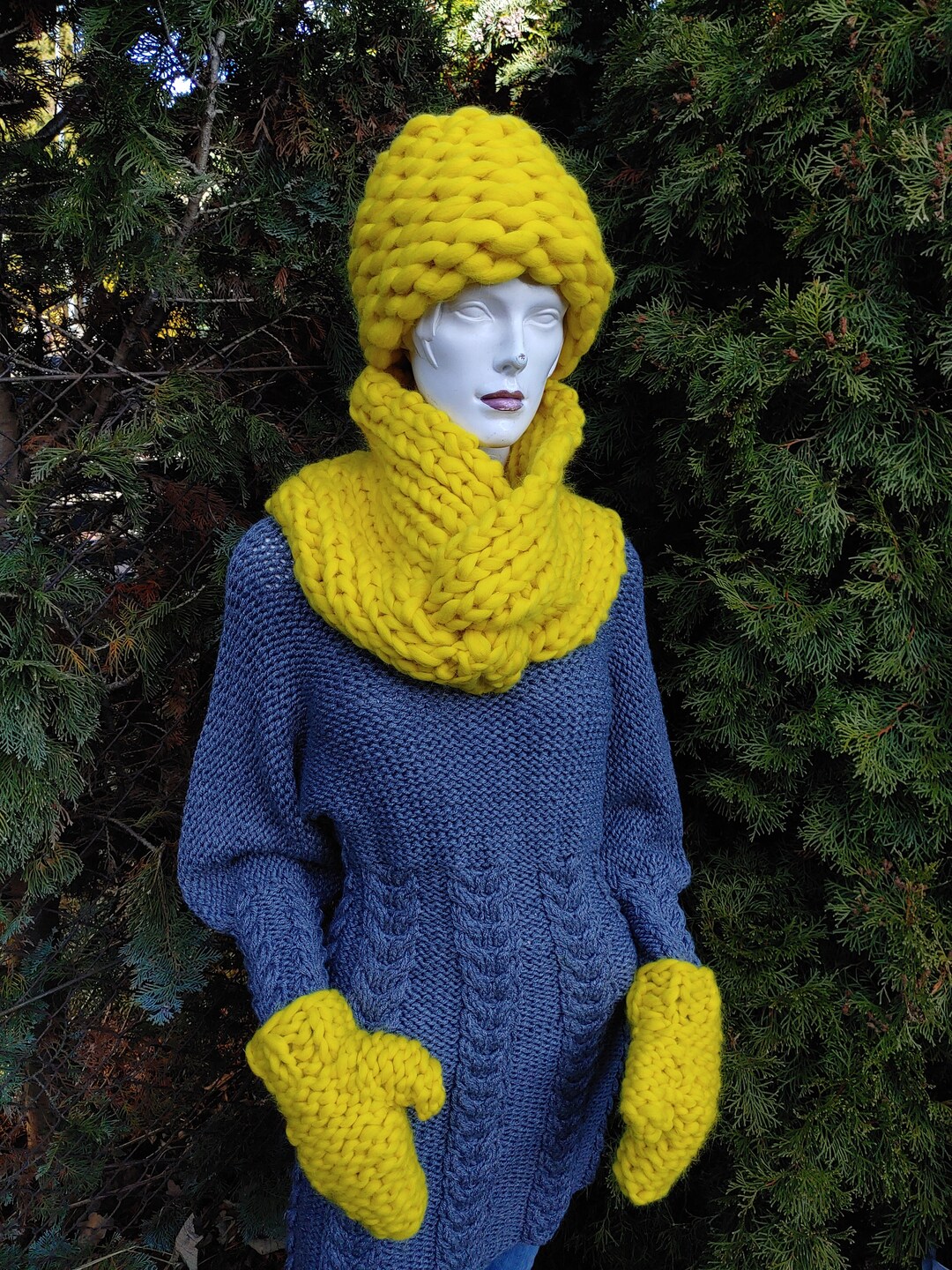 Colossal Winter Hand Knitted Surfer Hat, Neck Cowl, Mittens or Set Made ...