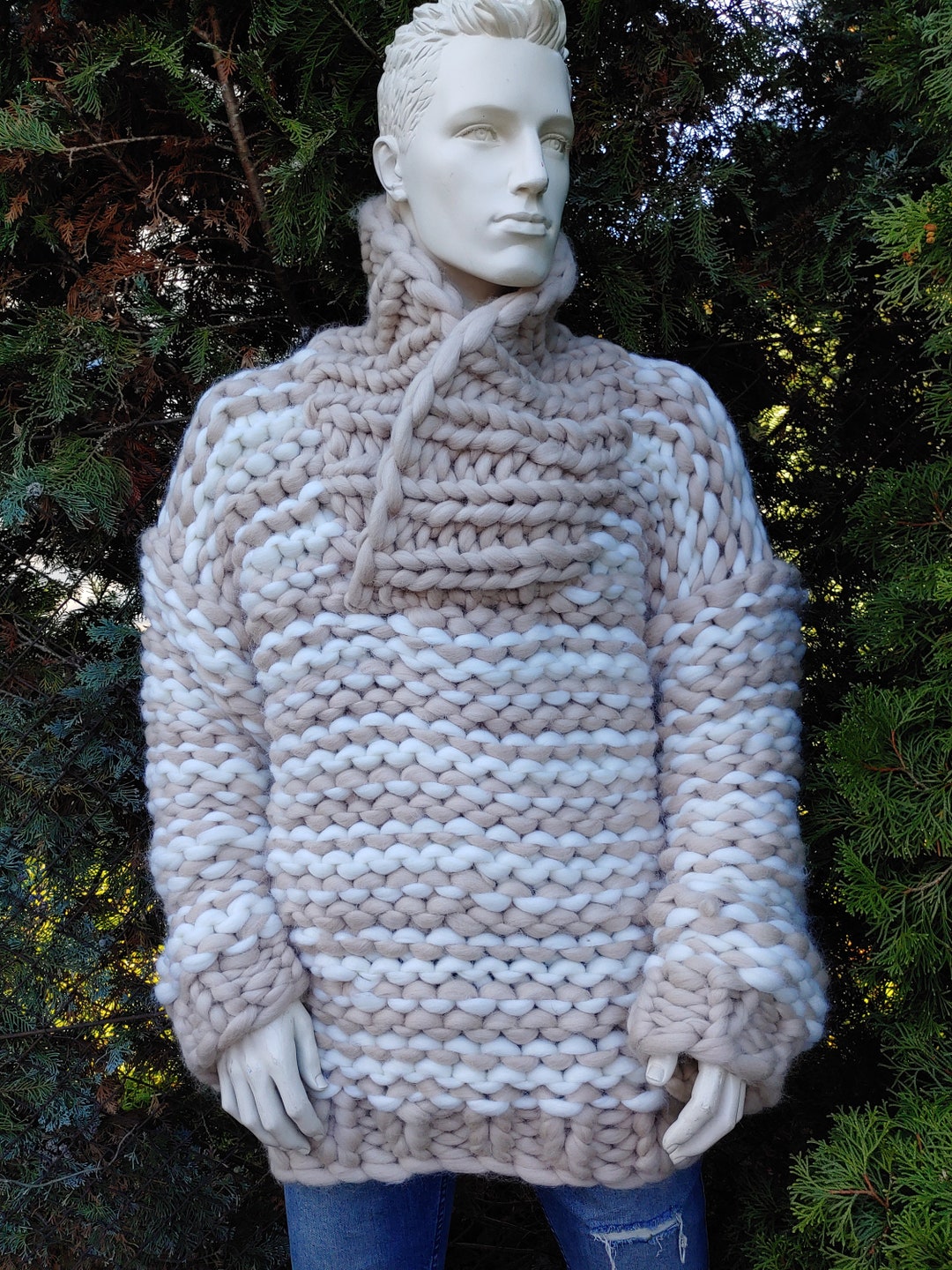 Colossal V Neck Pullover, Super Bulky Mens Sweater From Merino Wool - Etsy