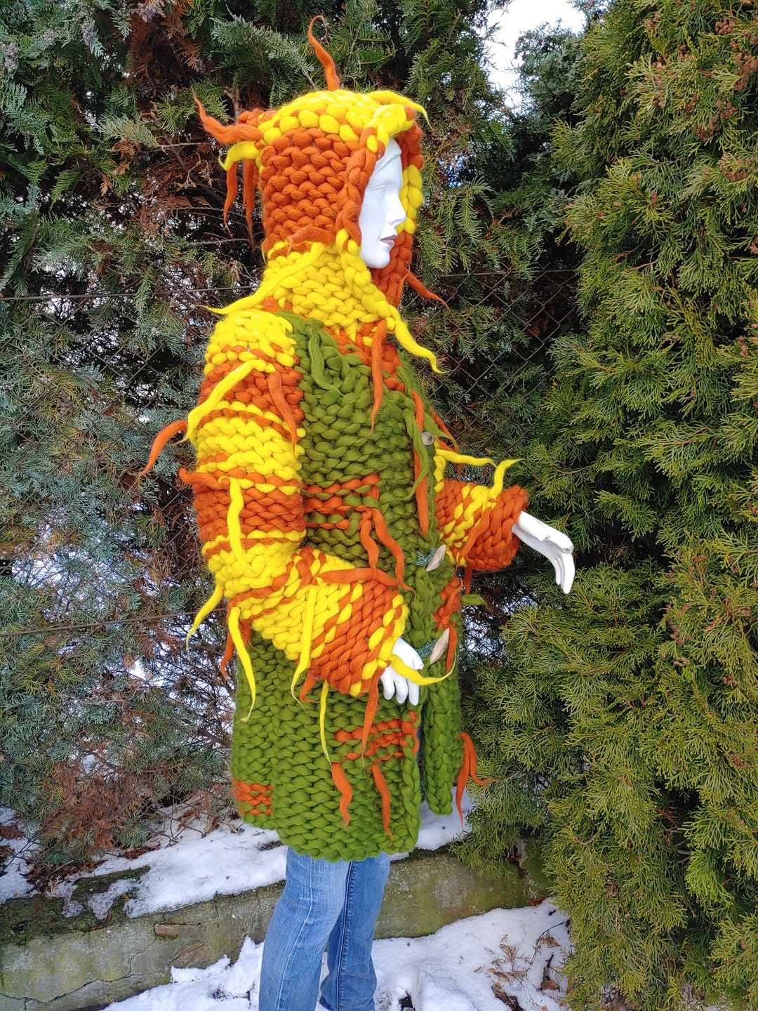 UNIQUE SUPER CHUNKY Fluffy Fringes Hand Knit Coat With a Hood - Etsy