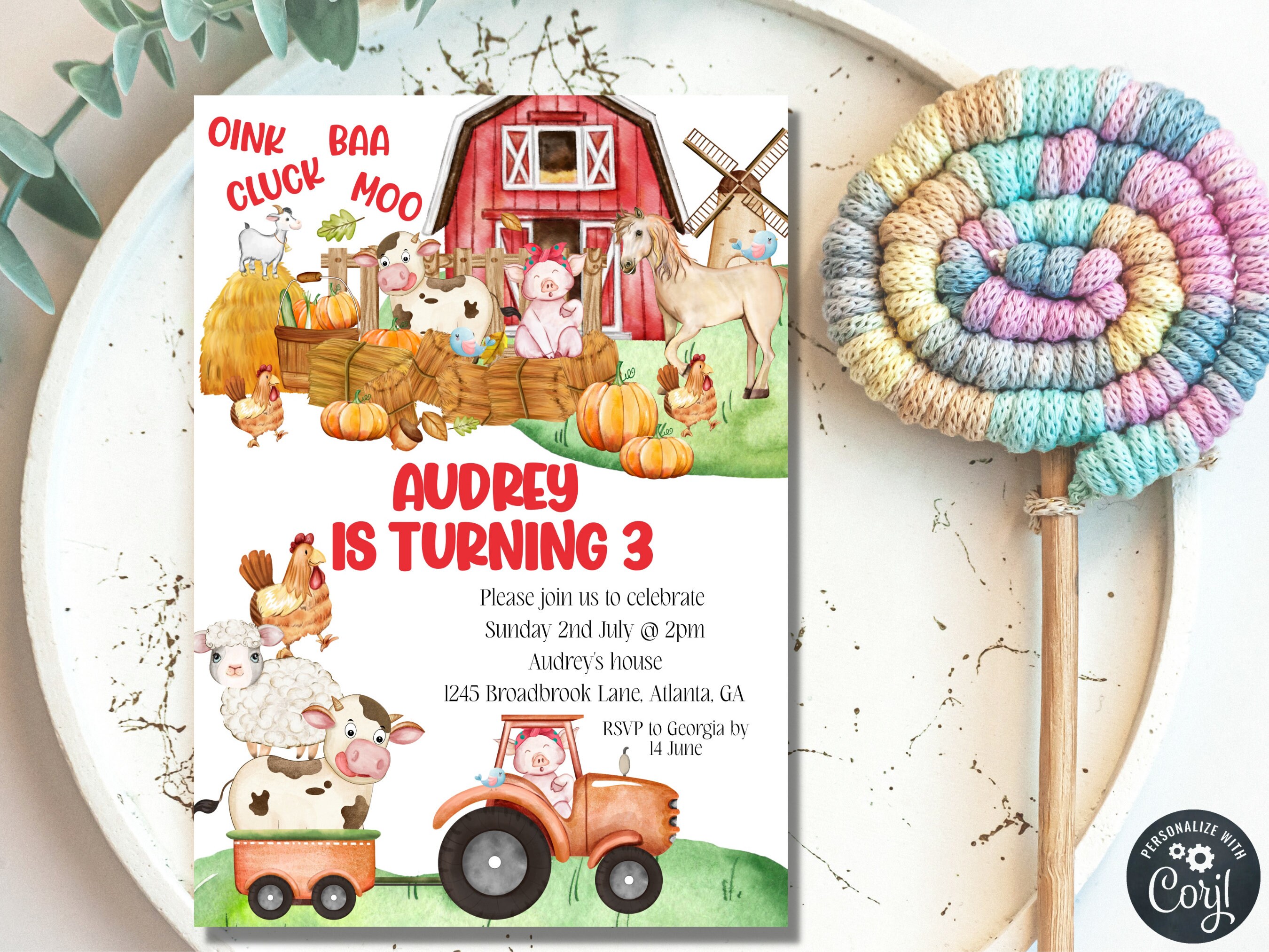 Farm Birthday Invitation Farm Animals Birthday Invitation Ranch Kids ...