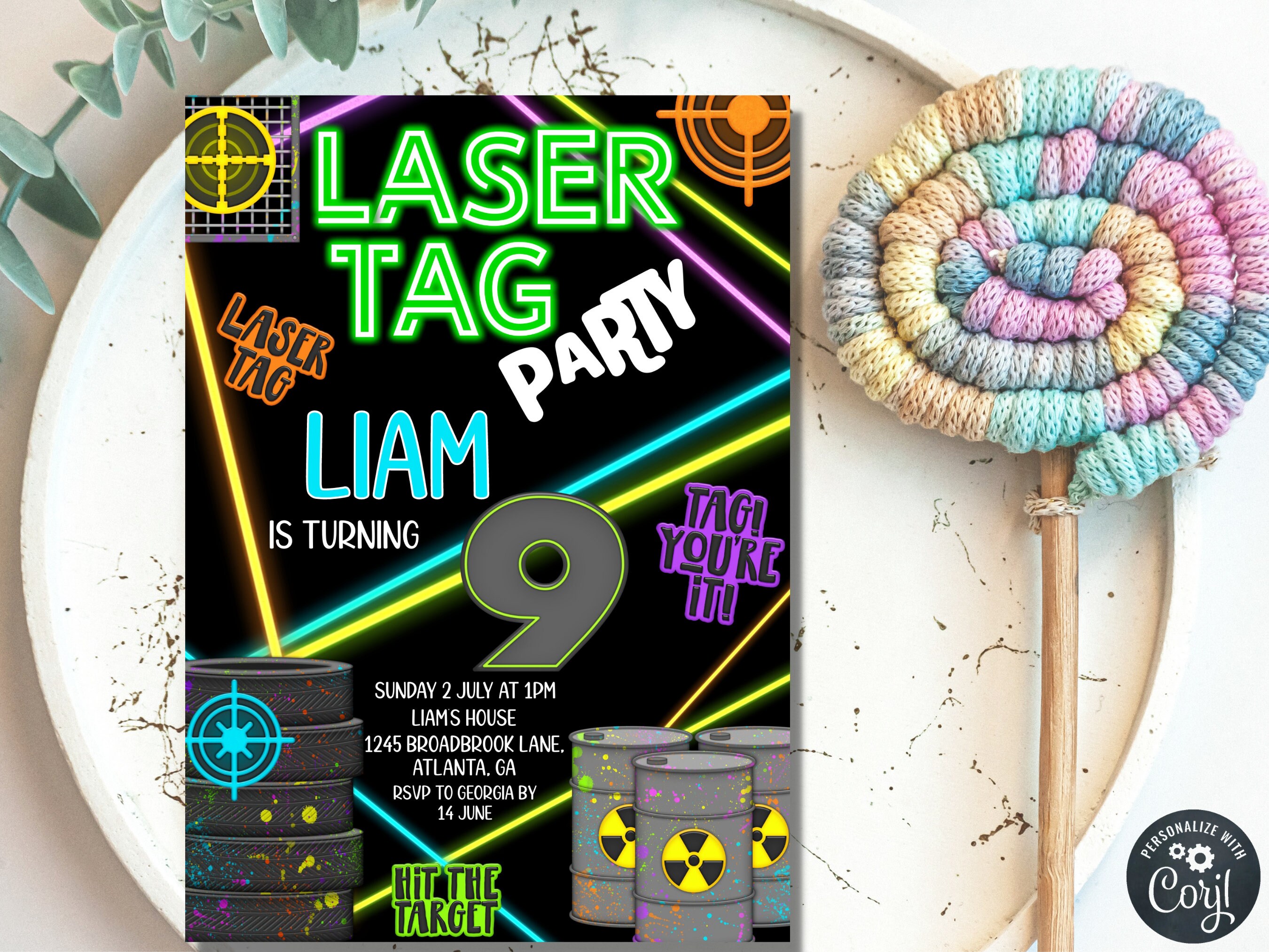 Laser Tag Birthday Invitation Laser Tag Invite Digital Kids Party ...