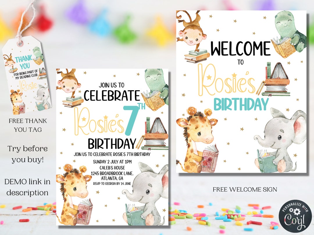 Kids Book Theme Birthday Invitation | Book Birthday Invitation | Book ...