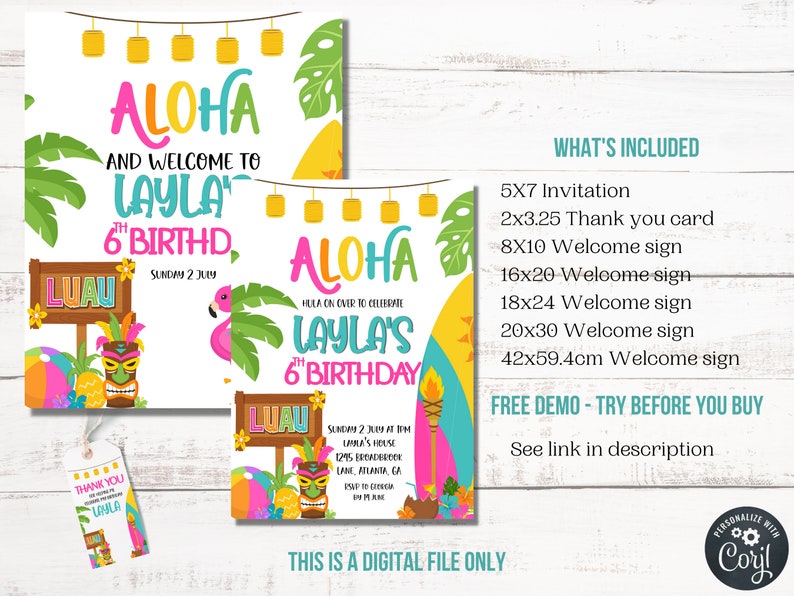 Luau Birthday Invitation Summer Party Invite Aloha Party Invitations ...