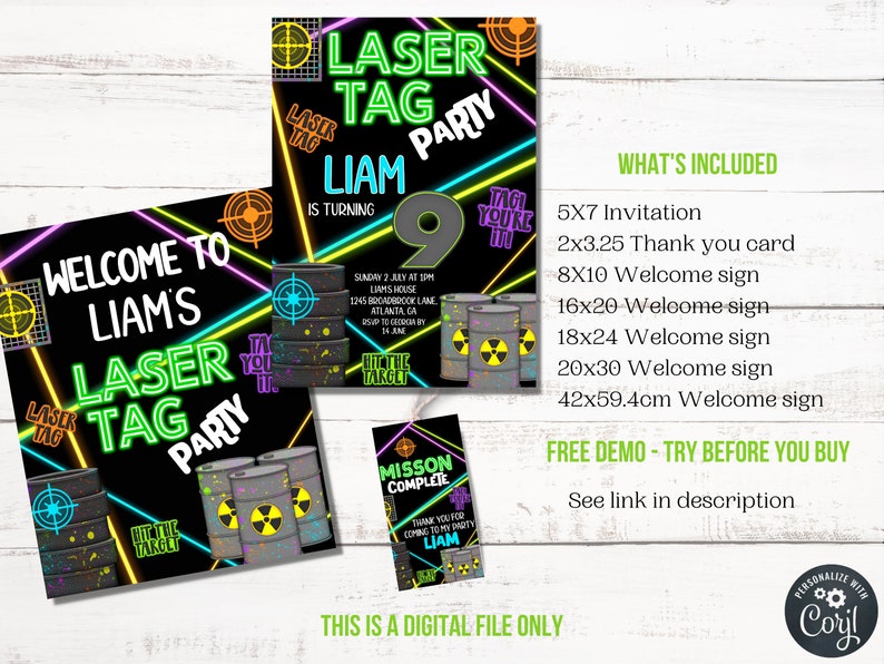 Laser Tag Birthday Invitation Laser Tag Invite Digital Kids Party ...