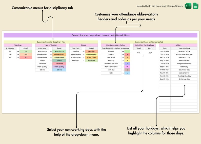 2024/2025 Premium Attendance Sheet Excel, Google Sheets, Attendance ...