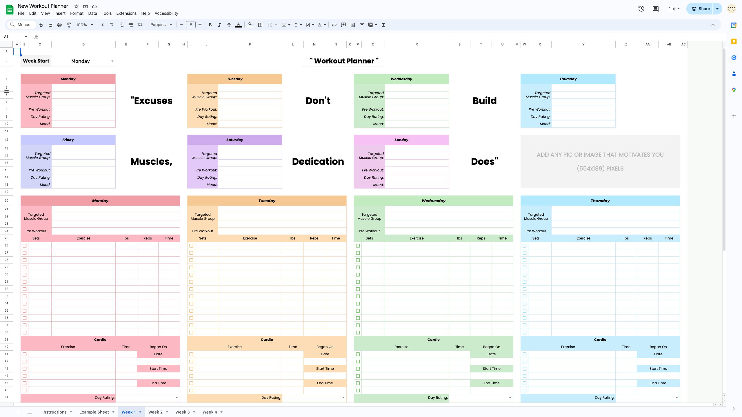 Weekly Workout Planner for Google Sheets: A Simple Fitness Tracking ...