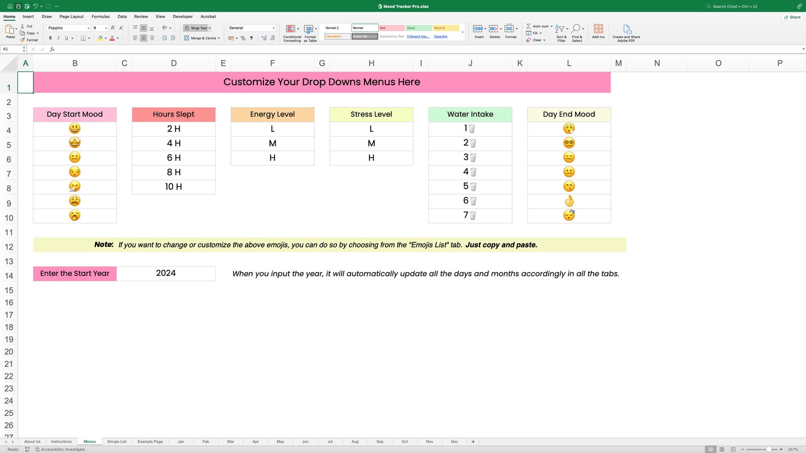 Mood Tracker Spreadsheet for Excel and Google Sheets | Track Sleep ...