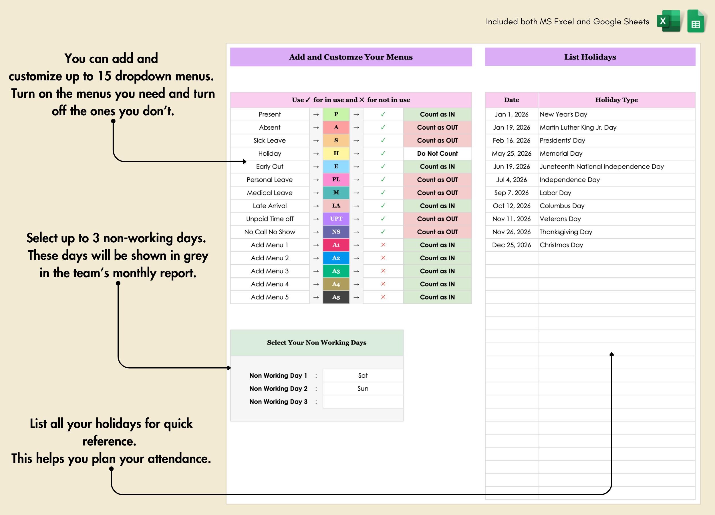 2026 Employee Attendance Tracker, Excel, Google Sheets, PTO, Sick Leave ...