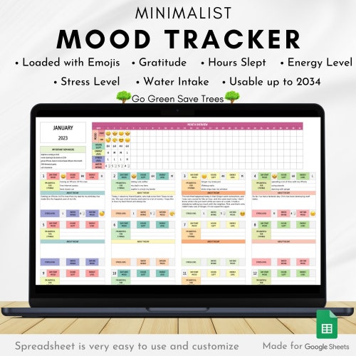 Digital Mood Tracker Spreadsheet Google Sheets Template Mood - Etsy