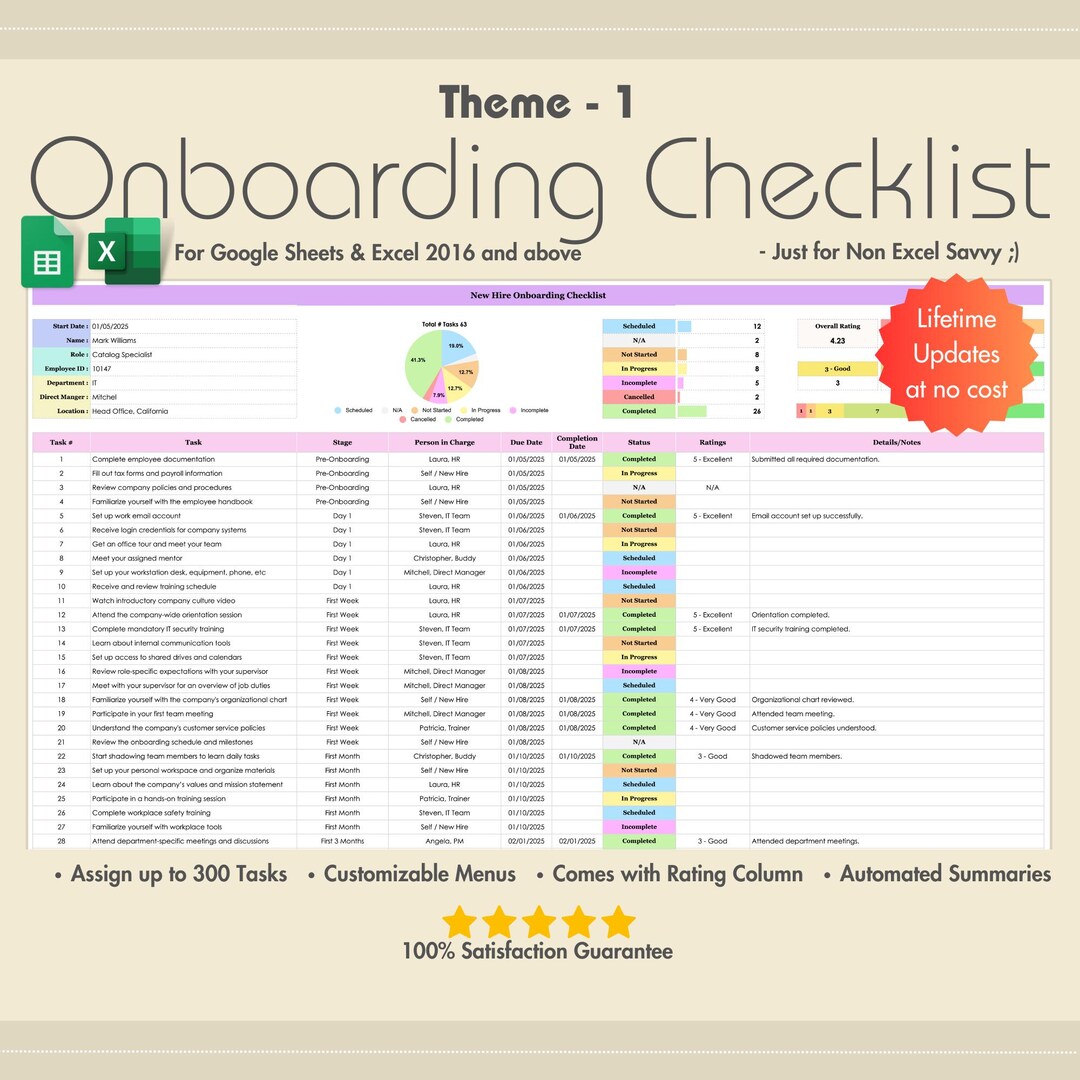 New Hire Onboarding Checklist for Excel and Google Sheets Spreadsheet ...