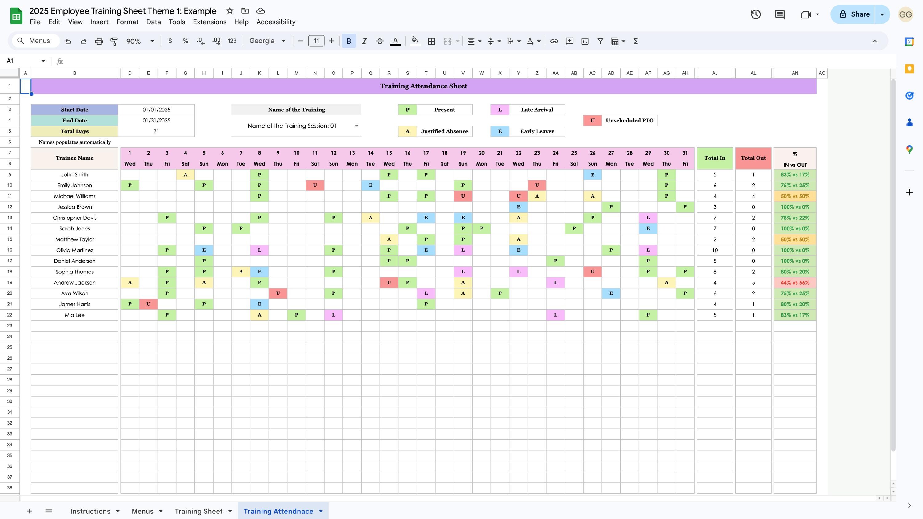Employee Training Spreadsheet Template