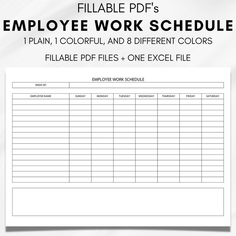 Employee Work Schedule 10 Fillable PDF Templates. Employee - Etsy