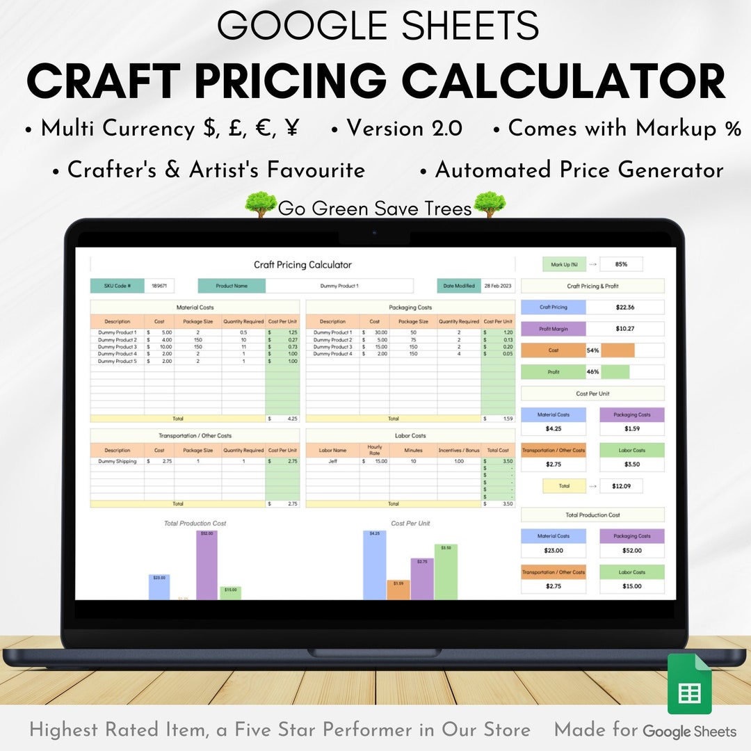 Craft Pricing Calculator Google Sheets Artists Artisans - Etsy