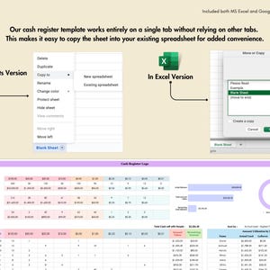 Cash Register Template, Excel, Google Sheets, Daily Cash Log, Cash ...