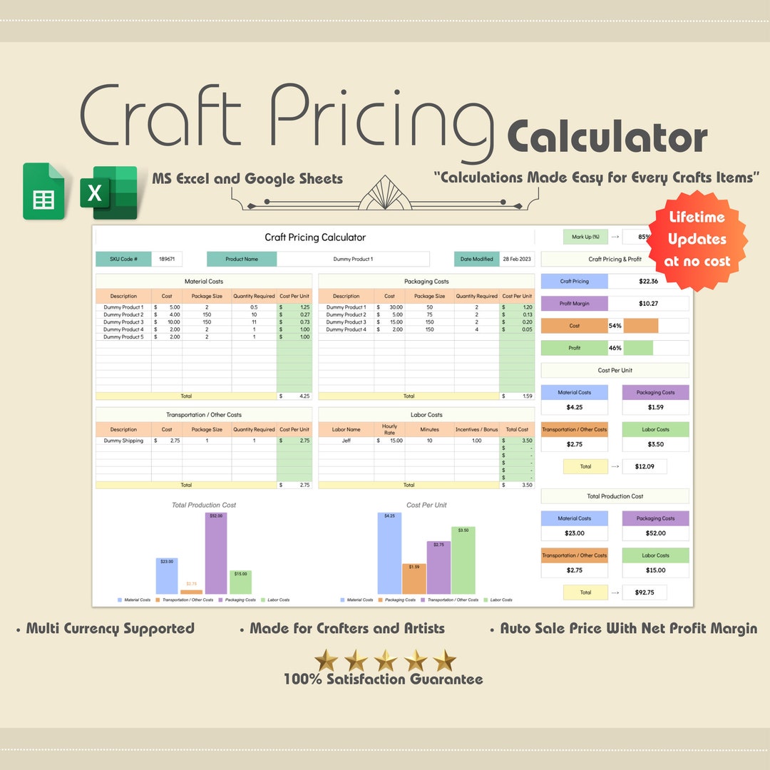 Craft Pricing Calculator, Google Sheets, Artists, Artisans, Designers ...
